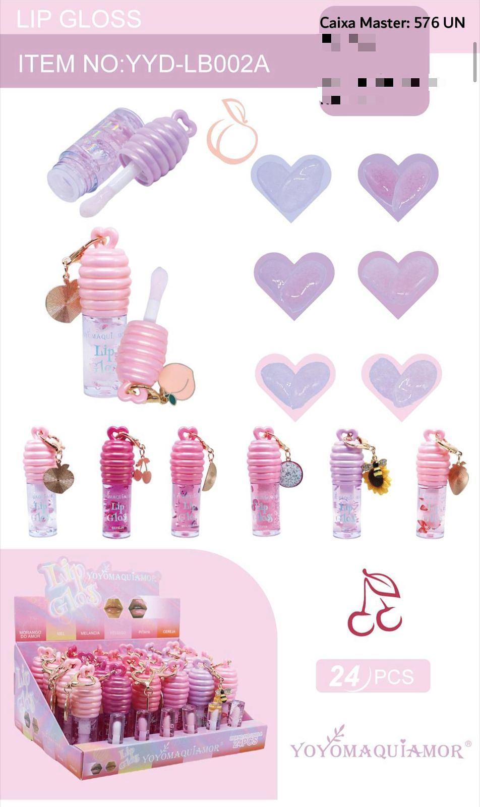 Lip gloss com chaveiro C/24pcs YOYO MAQUIAMOR | Lili Maquiagem
